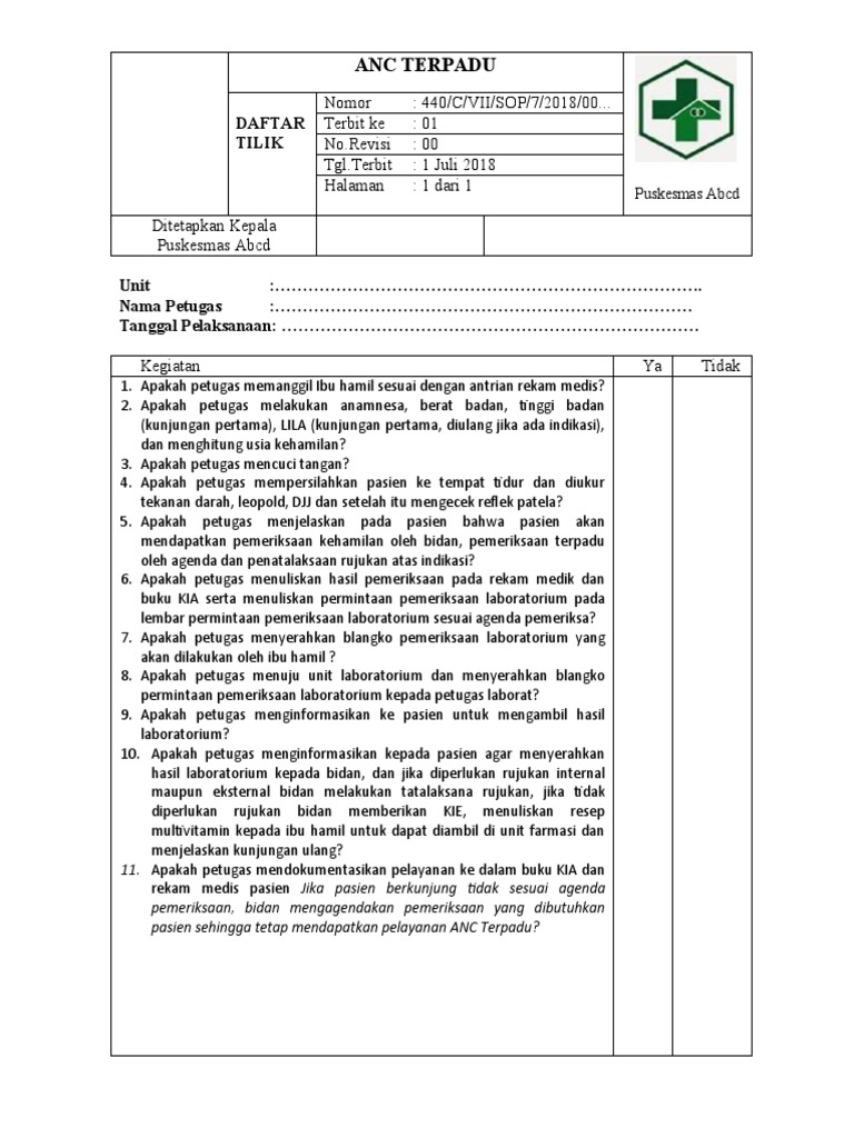 Daftar Tilik Anc Terpadu 12121 | PDF