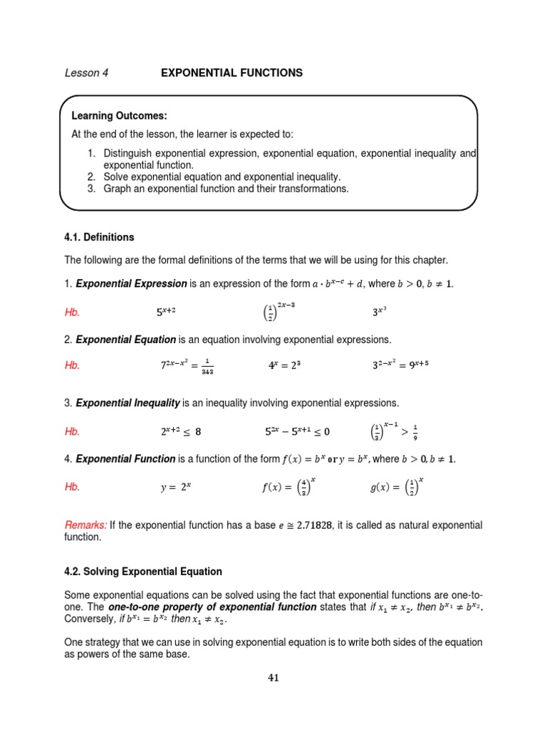 Lesson 4 ExponentialFunctions | PDF | Inequality (Mathematics) | Function (Mathematics)