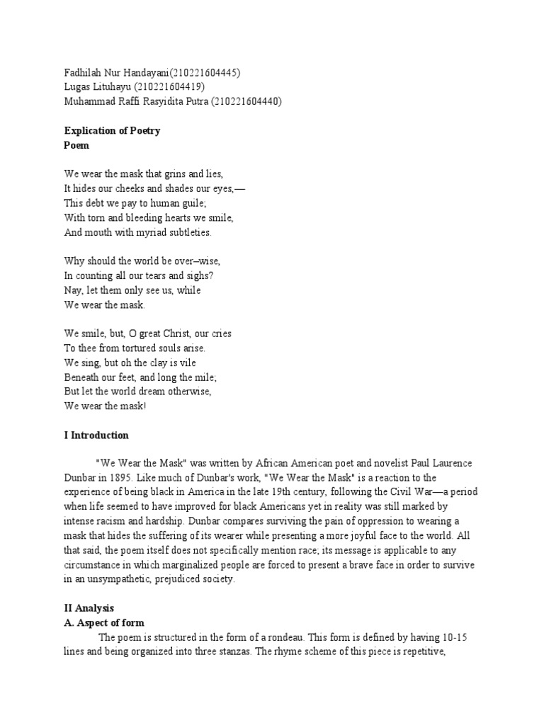 "We Wear the Mask" Analysis | PDF