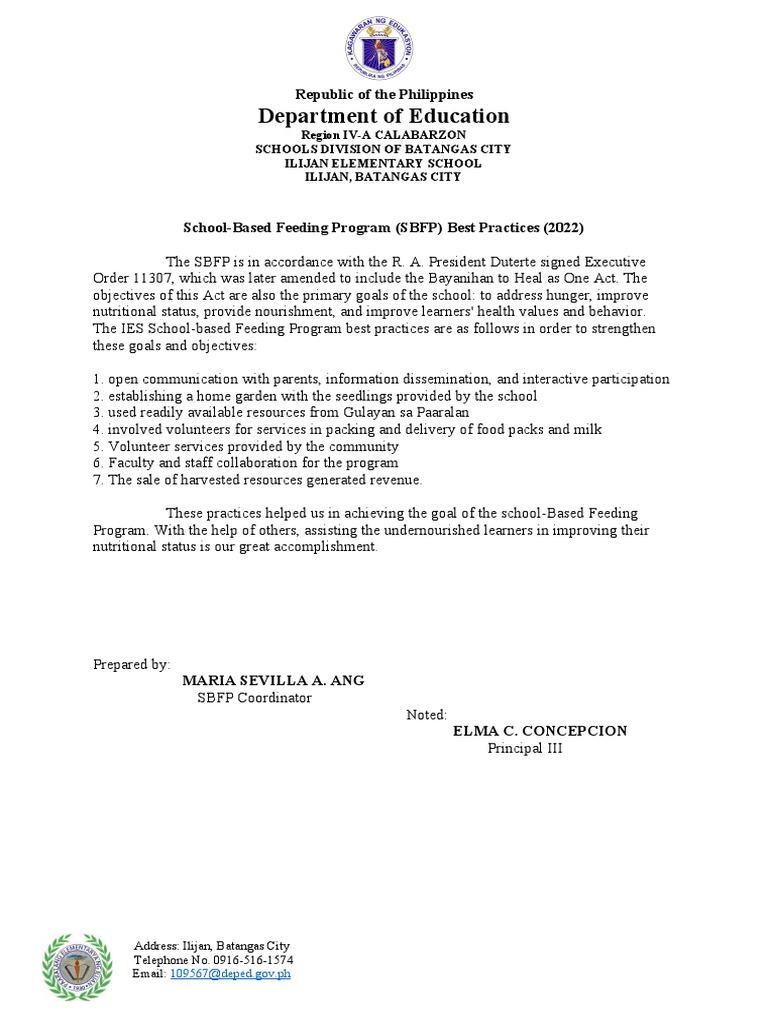 Good Practices SBFP | PDF