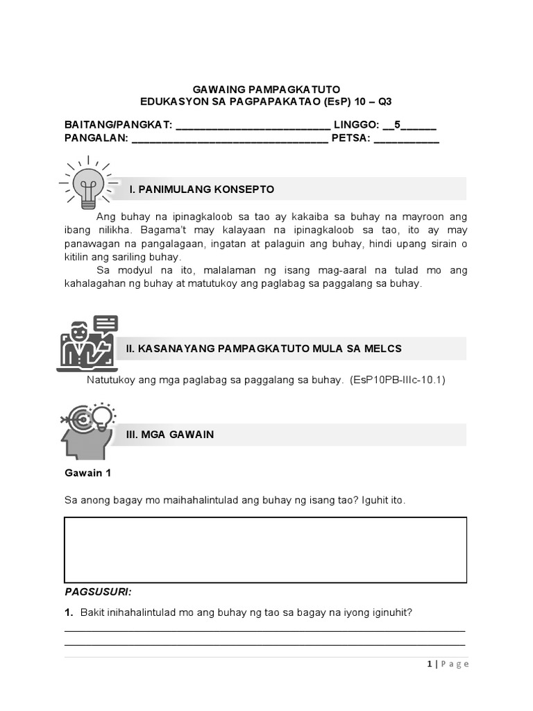 Q3 EsP LAS Gr10 10.1 | PDF