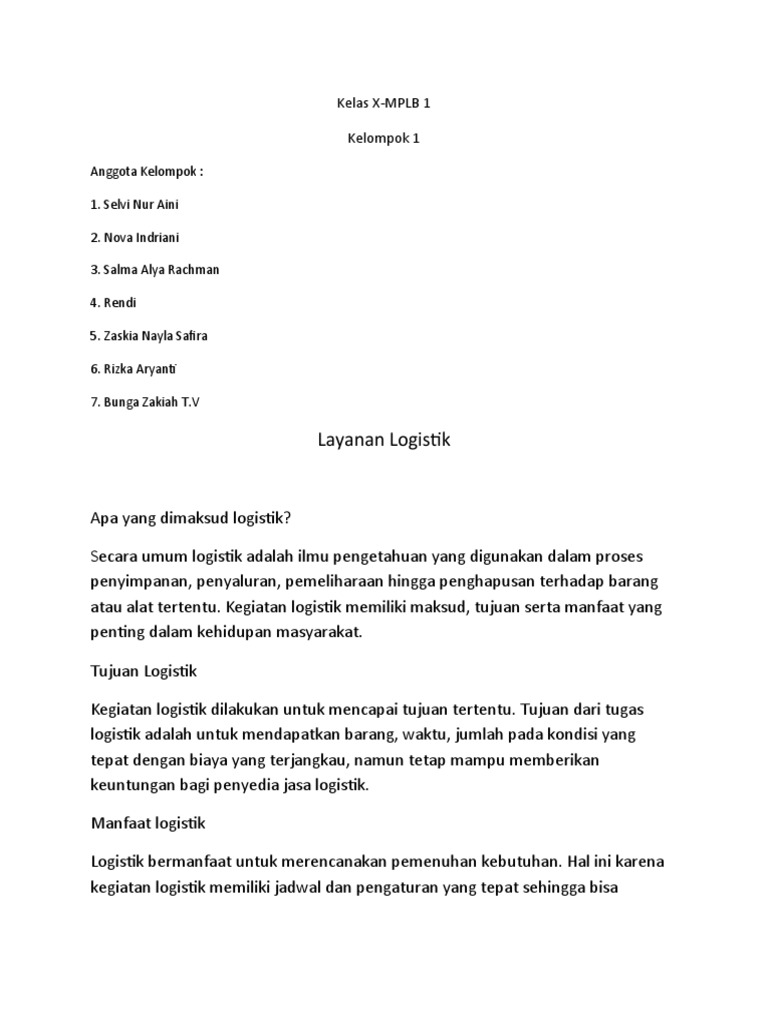 Klompok 1 - Layanan Logistik | PDF | Bisnis
