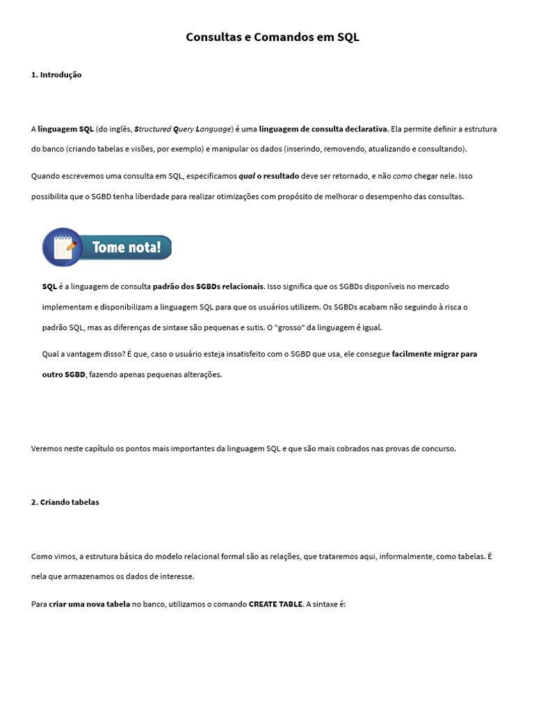 Consultas e Comandos em SQL | PDF | SQL | Tabela (banco de dados)