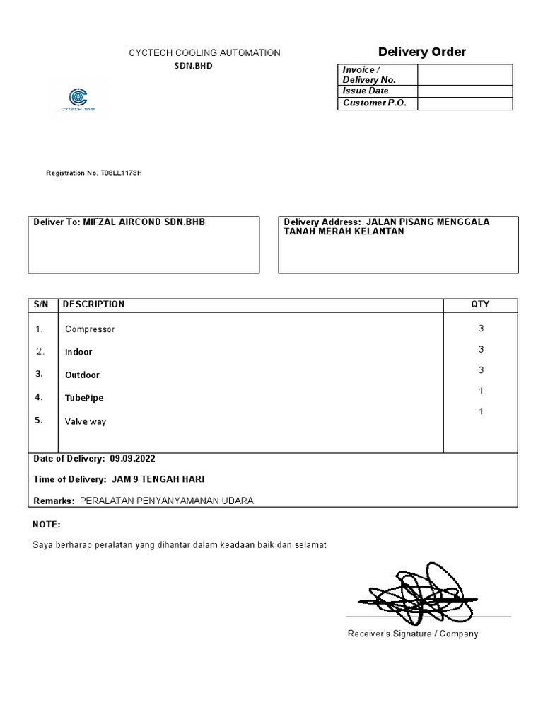 Borang Delivery Order | PDF