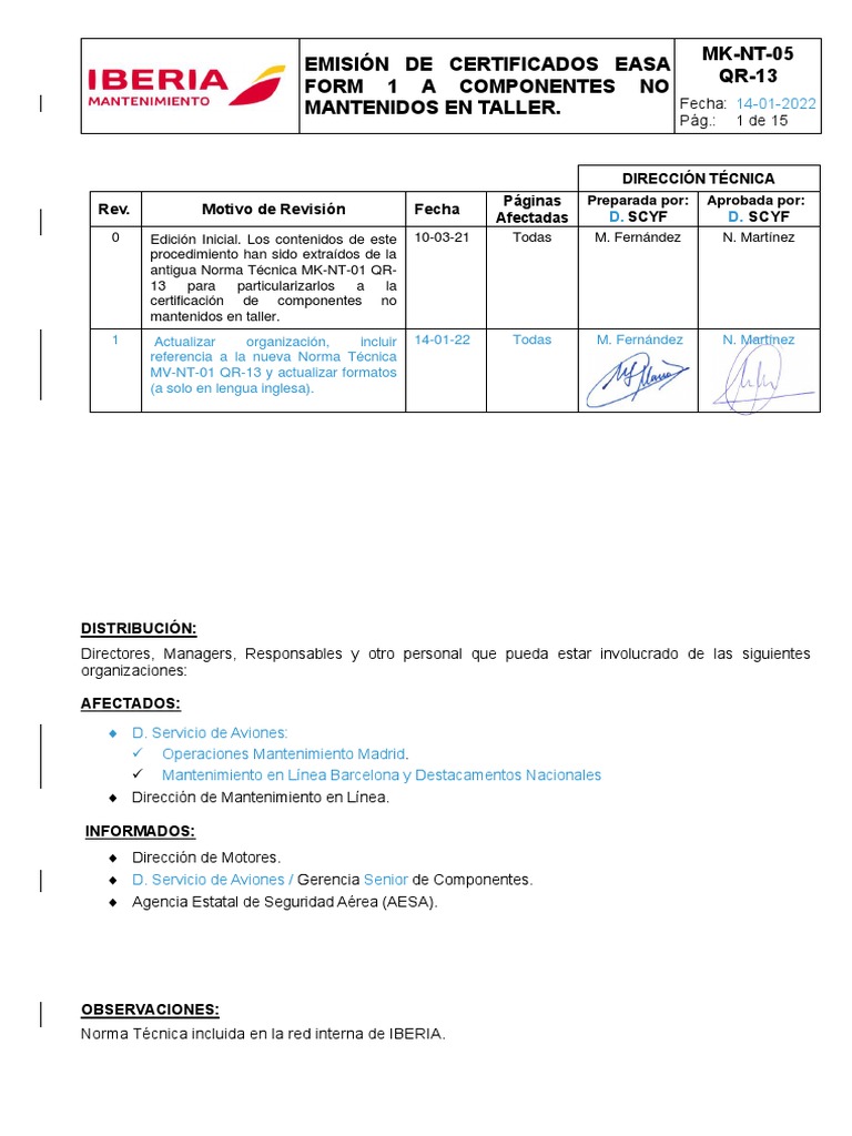 Emisión de Certificados EASA Form 1 | PDF | Seguridad de la aviación ...