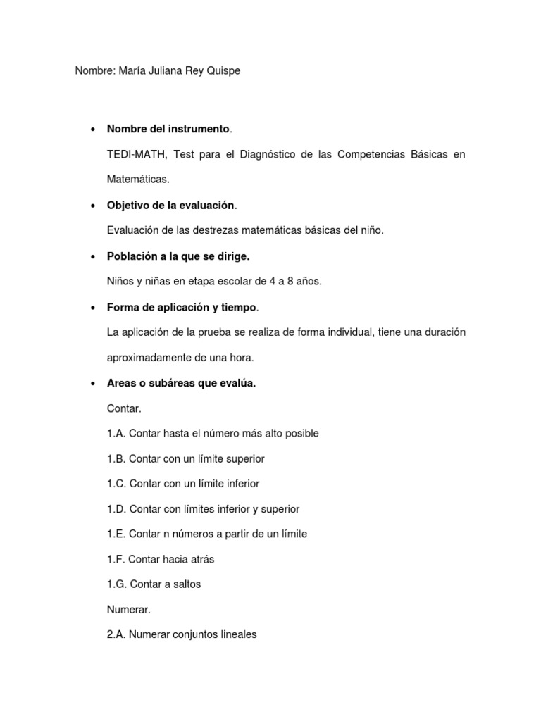 Ficha Tecnica de La Pruebas Tedi-Math | PDF | Evaluación | Cognición