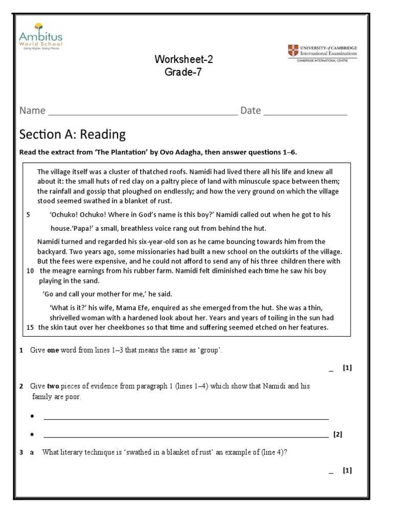 G7IGCSEEnglishReading and Writing Task Worksheet 1 | PDF