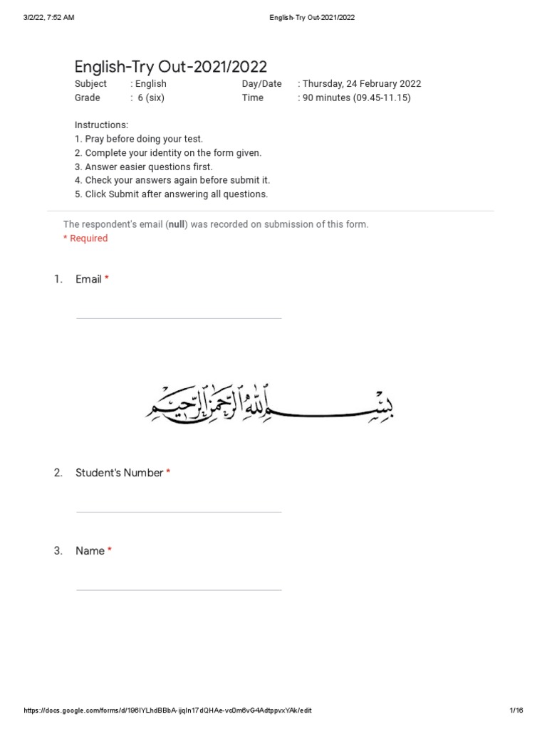 English-TO-2021 - 2022 - Google Forms | PDF