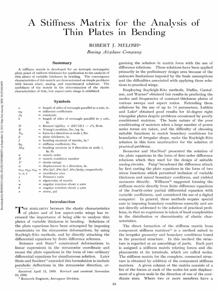 A Stiffness Matrix For The Analysis of Thin Plates in Bending | PDF ...