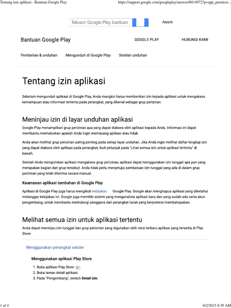 Tentang Izin Aplikasi - Bantuan Google Play | PDF