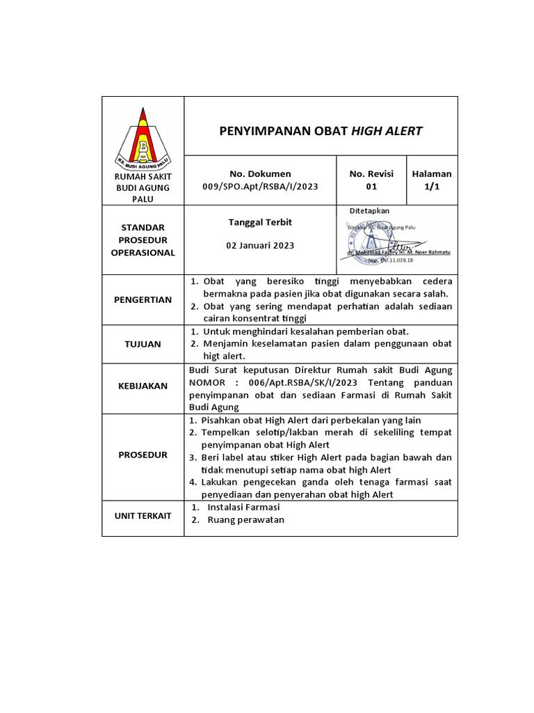 Spo Penyimpanan Obat High Alert Pdf