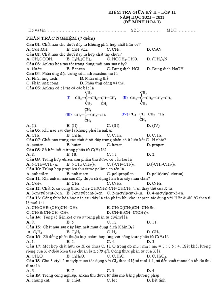 11 - KT12345 - Đề kiểm tra giữa kì II | PDF