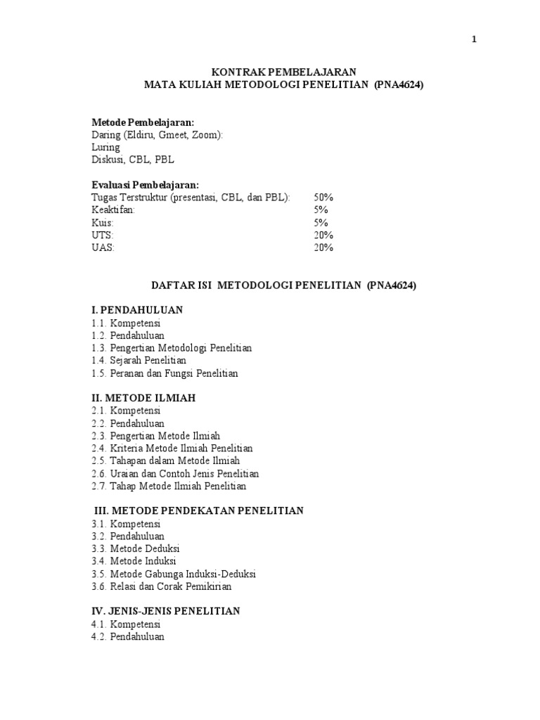 Kontrak Pembelajaran Metodologi Penelitian | PDF | Sains & Matematika