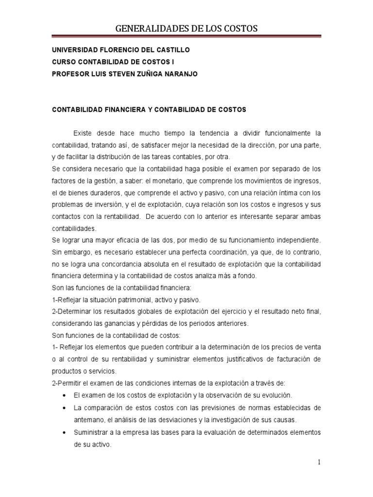 Generalidades de Los Costos 2022 | PDF | Contabilidad | Costo