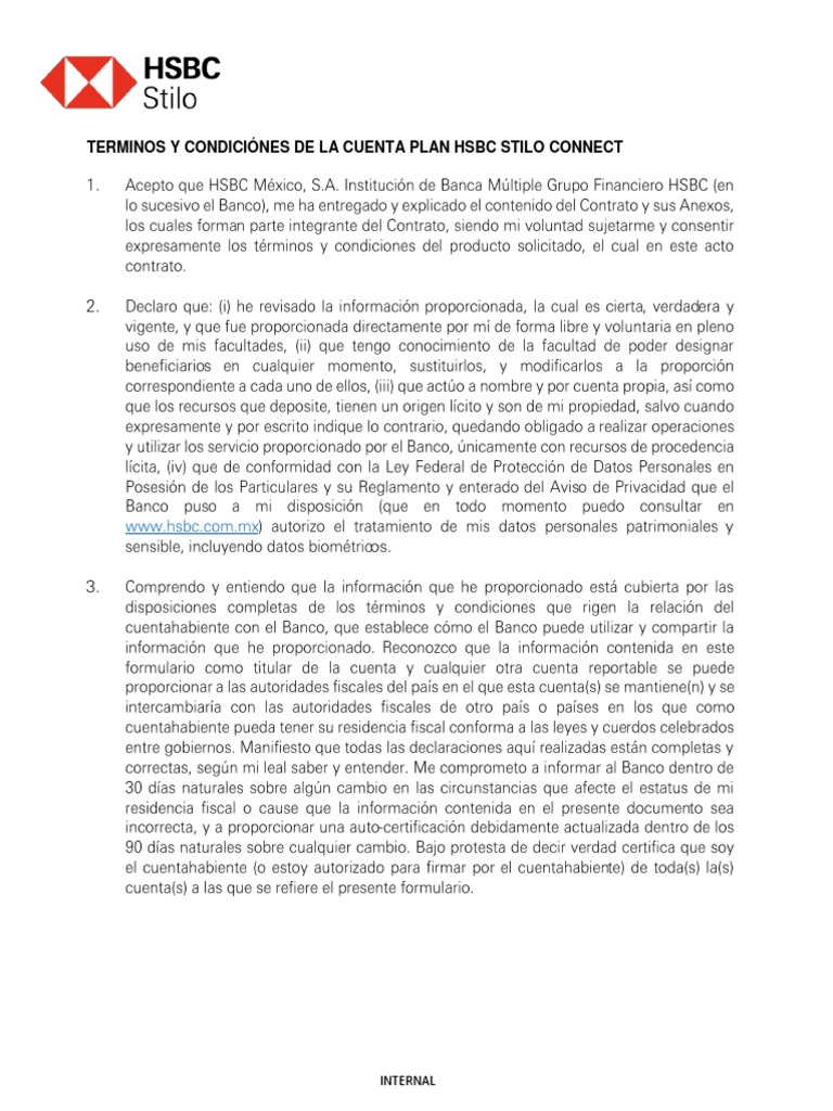 Términos del Plan HSBC Stilo Connect | PDF | Bancos | Tarjeta de débito
