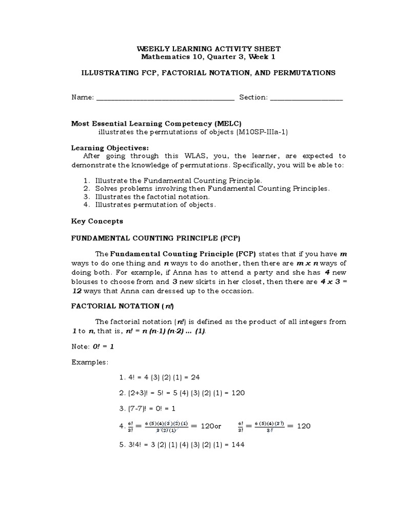 Math10 Q3 W1 | PDF | Permutation | Mathematics