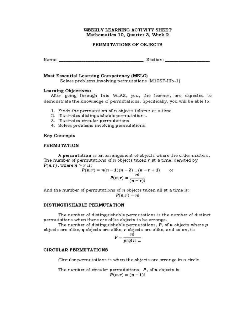 Math10 Q3 W2 | PDF | Quadratic Equation | Permutation