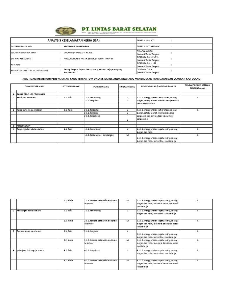 08.c. JSA Pengecoran | PDF