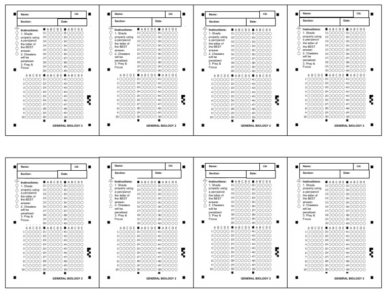 Zipgrade Answer Sheet For Gen Bio | PDF | Writing Implements | Writing