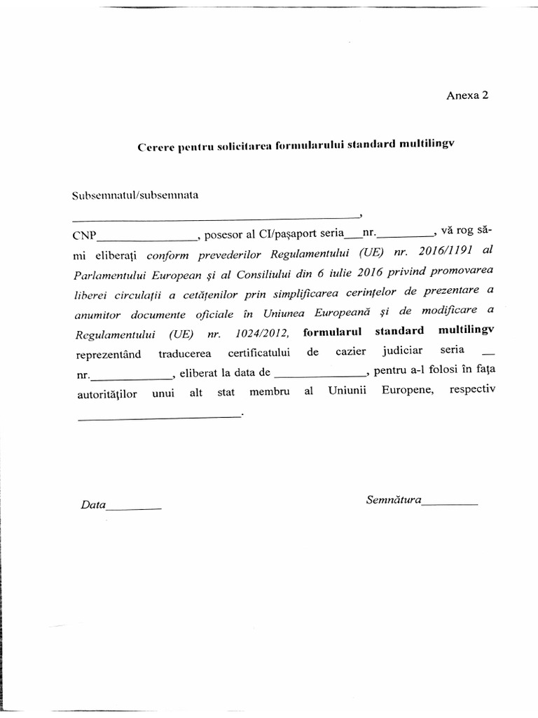 Cerere Formular Standard Multilingv | PDF