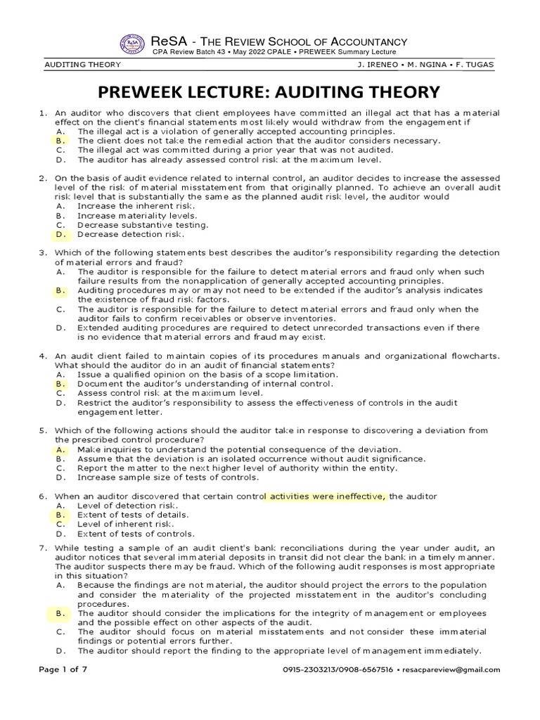 RESA AT PreWeek (B43) | Download Free PDF | Audit | Internal Control