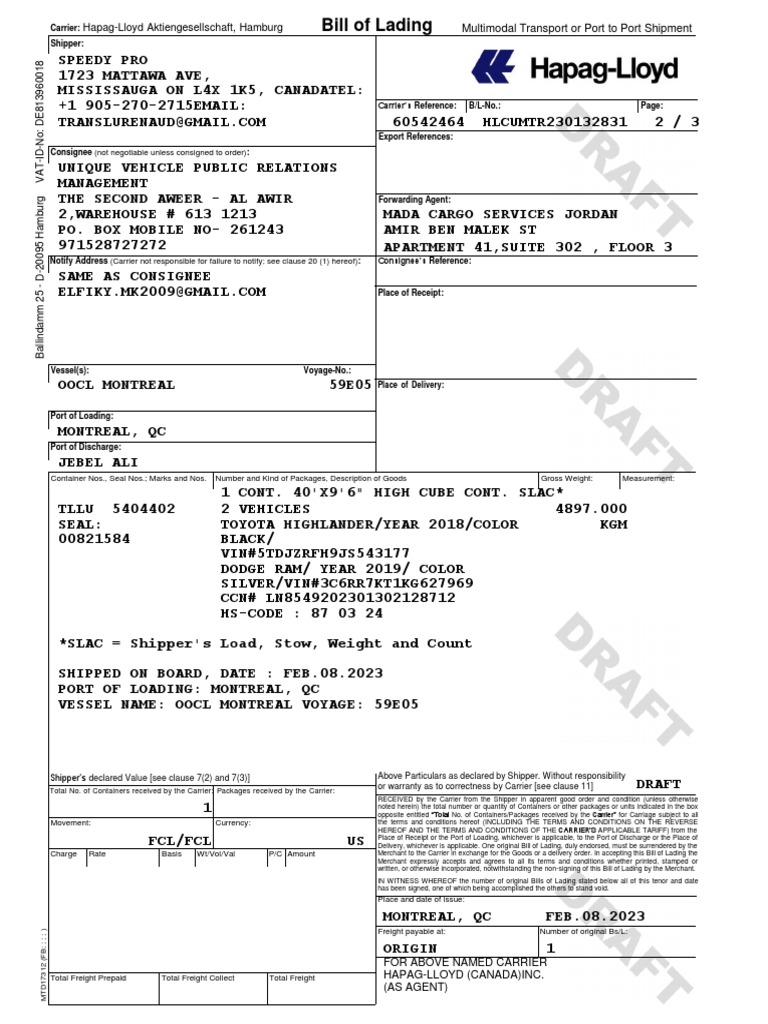 60542464 | PDF | Bill Of Lading | Cargo