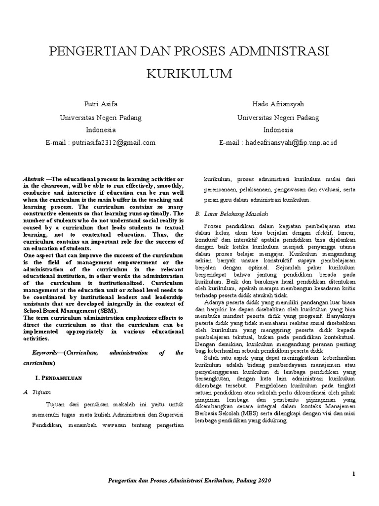 Artikel Admsp Administrasi Kurikulum Putri Asifa 18029014 | PDF