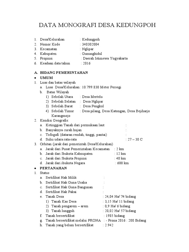 Monografi Desa Kedungpoh 2016 | PDF | Perjalanan | Sains & Matematika