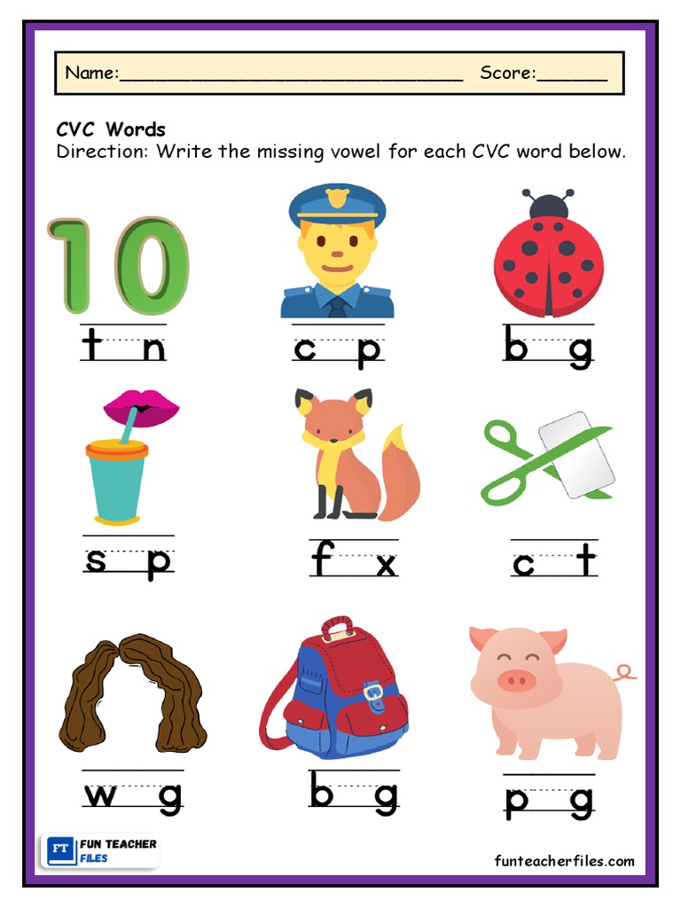 CVC Worksheet FTF | PDF
