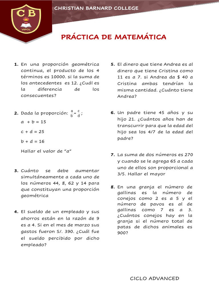 Práctica de Matemática: D C B A | PDF