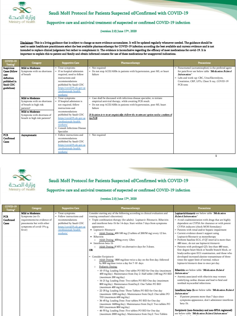 MoH Saudi Arabia COVID 19 Protocol | PDF | C Reactive Protein ...