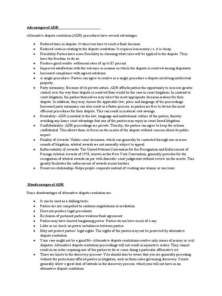 Advantages and Disadvantages of ADR | PDF | Alternative Dispute Resolution | Dispute Resolution