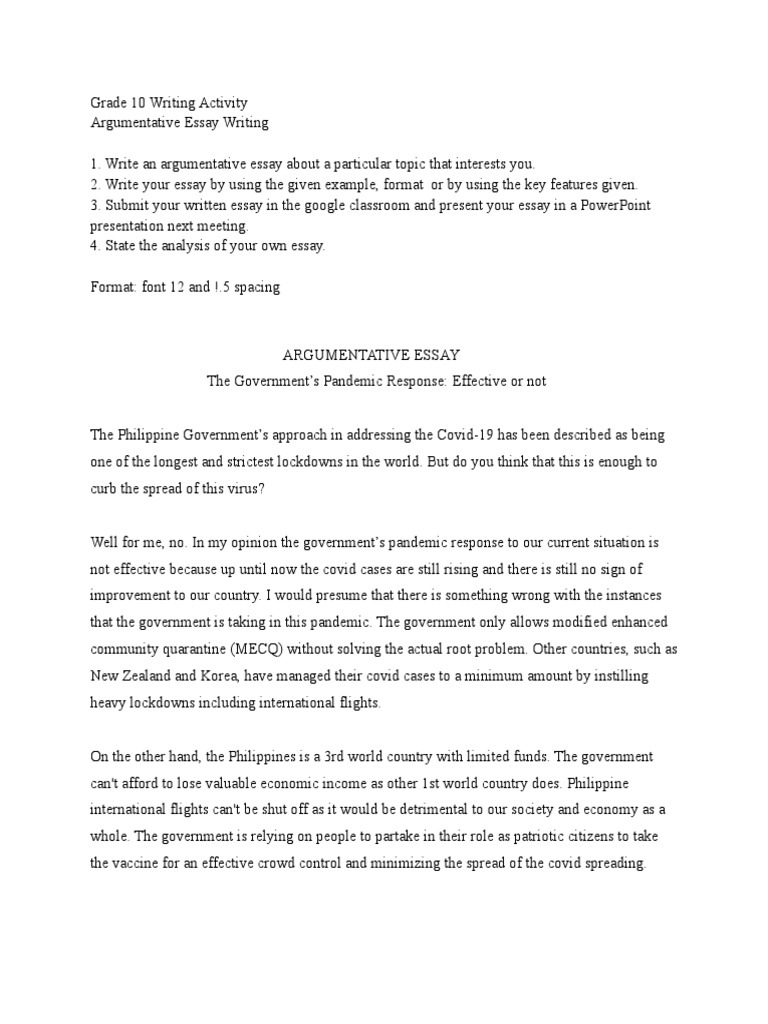 Jacqueline Catipay - Argumentative Essay Writing | PDF