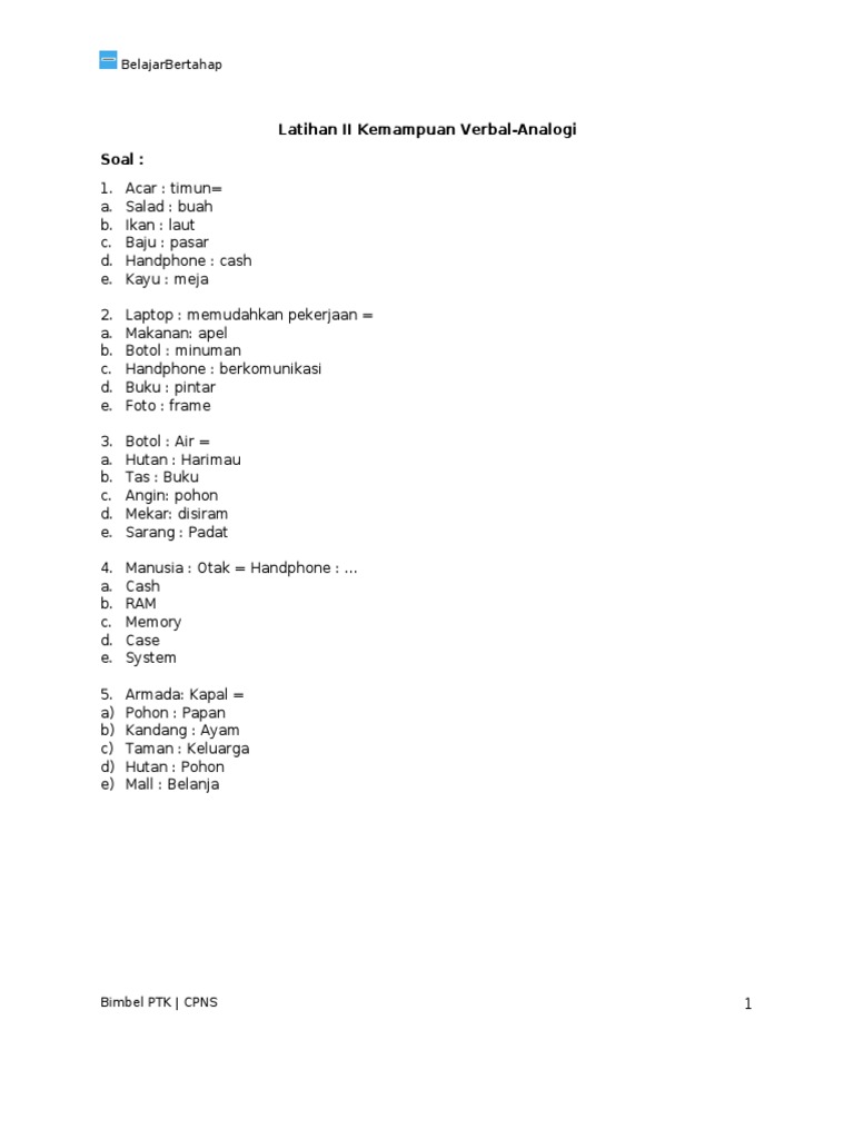 Latihan II Kemampuan Verbal-Analogi | PDF | Kajian Bahasa Asing