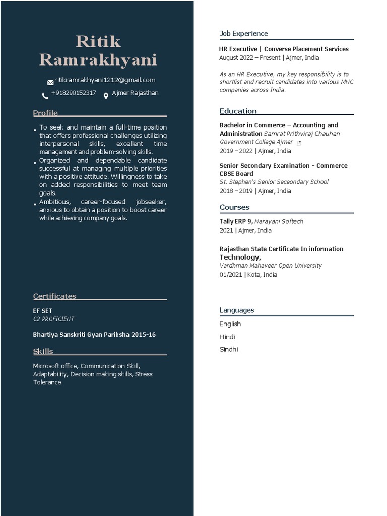 Ritik Ramrakhyani Resume CV | PDF | Business