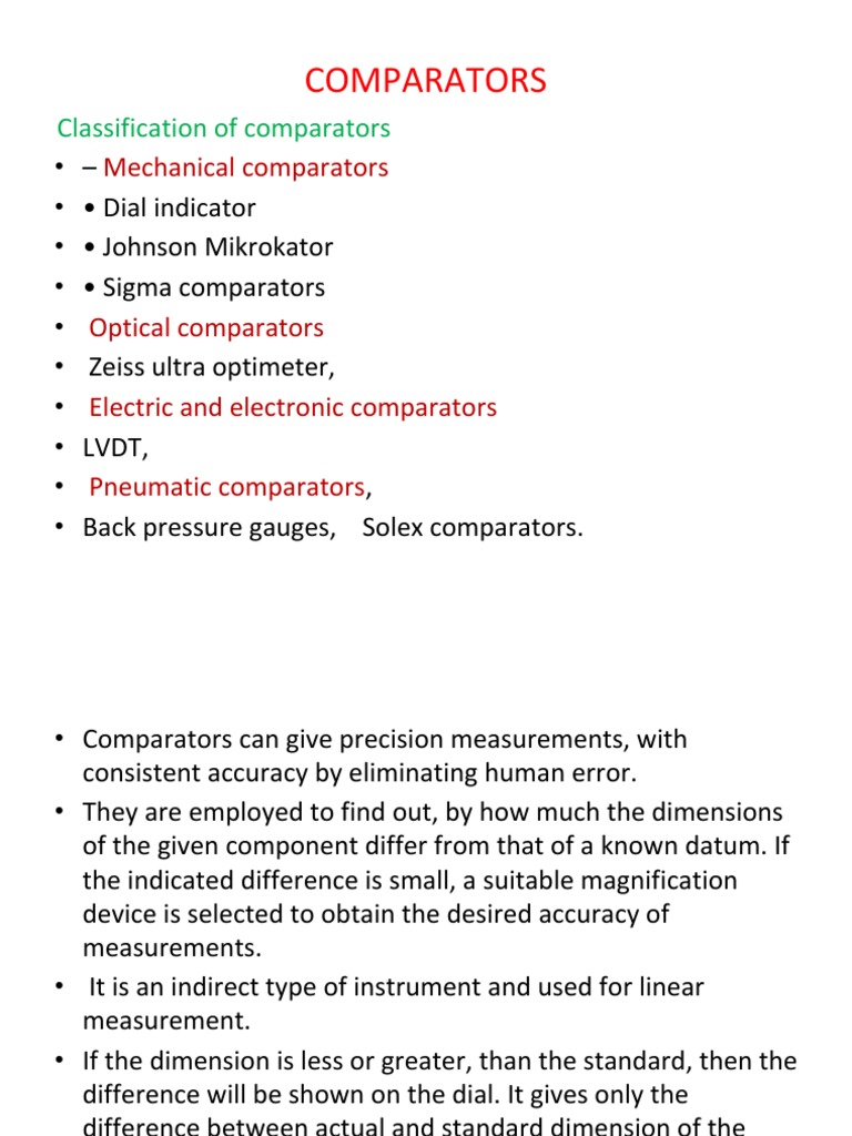 Comparators Pdf Optics Equipment