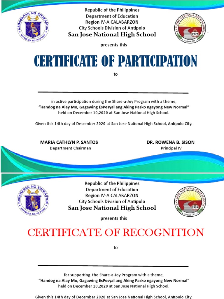 Share-A-Joy Program Cert of Participation & Recognition | PDF