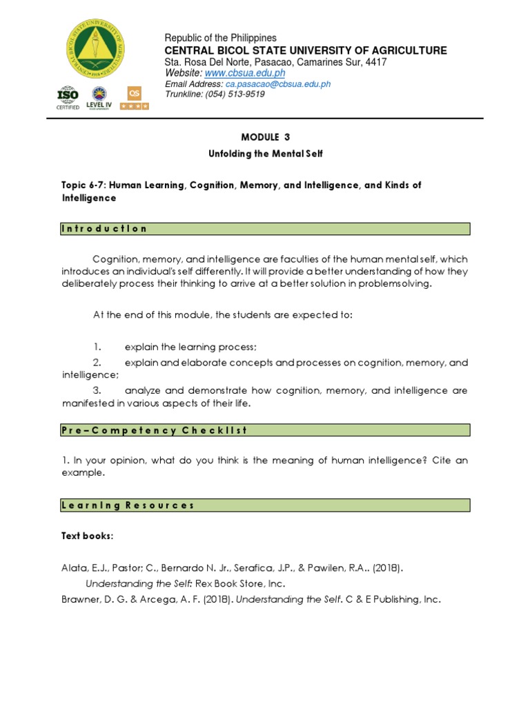 MODULE 3 Topic 6-7 | PDF | Memory | Intelligence