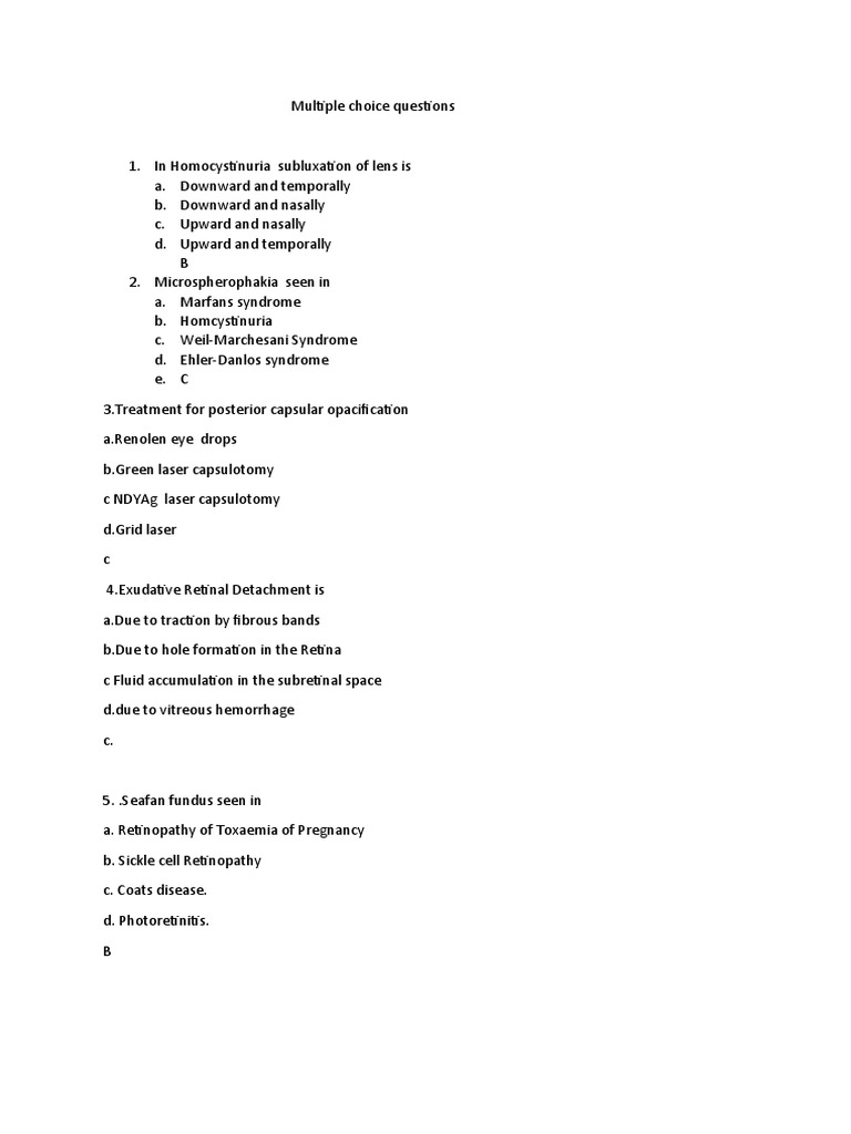 Multiple Choice Questions in Ophthalmology | PDF