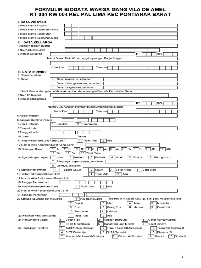 Formulir Biodata Warga RT 004 RW 004 | PDF