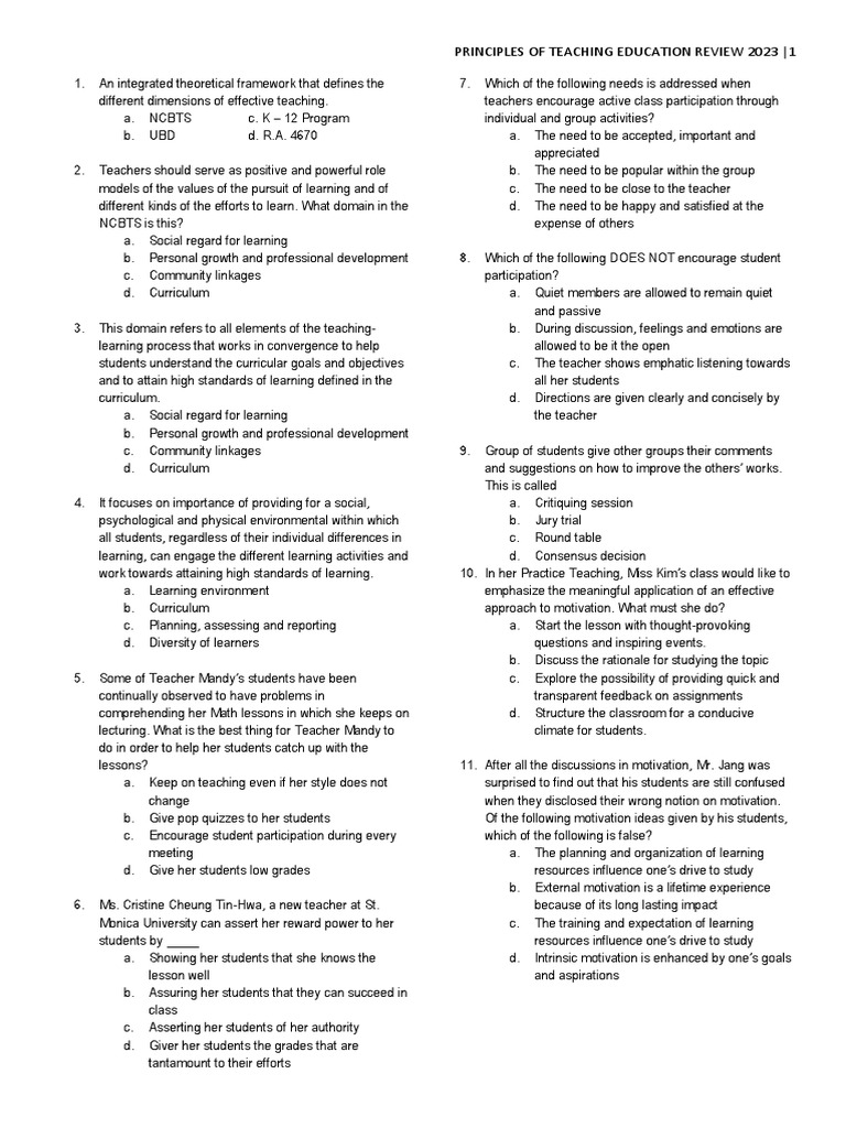 Principles of Teaching | PDF | Curriculum | Teachers