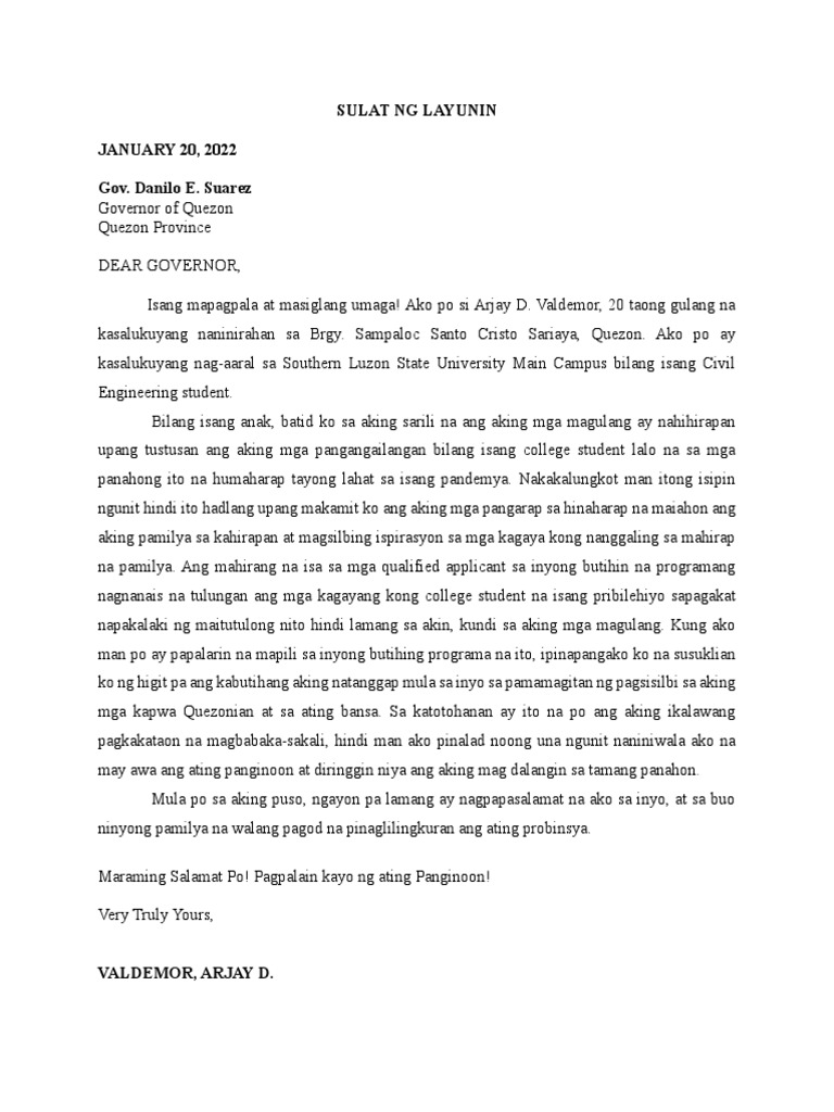 Sulat NG Layunin | PDF