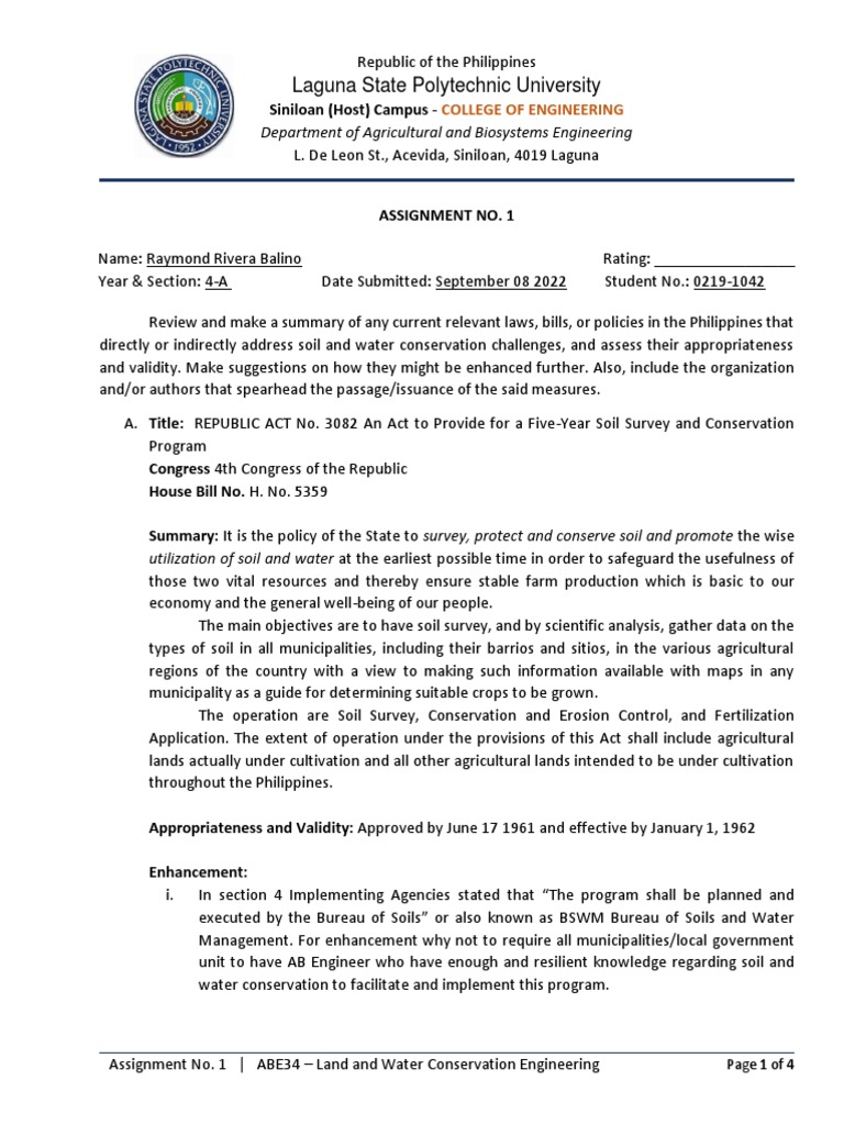 Raymond R. Balino - ABE34 - Assignment1 | Download Free PDF | Clean Water Act | Water Quality