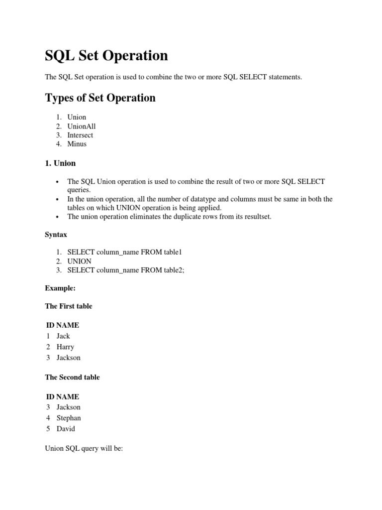 Sql Set Operations Pdf Table Database Sql