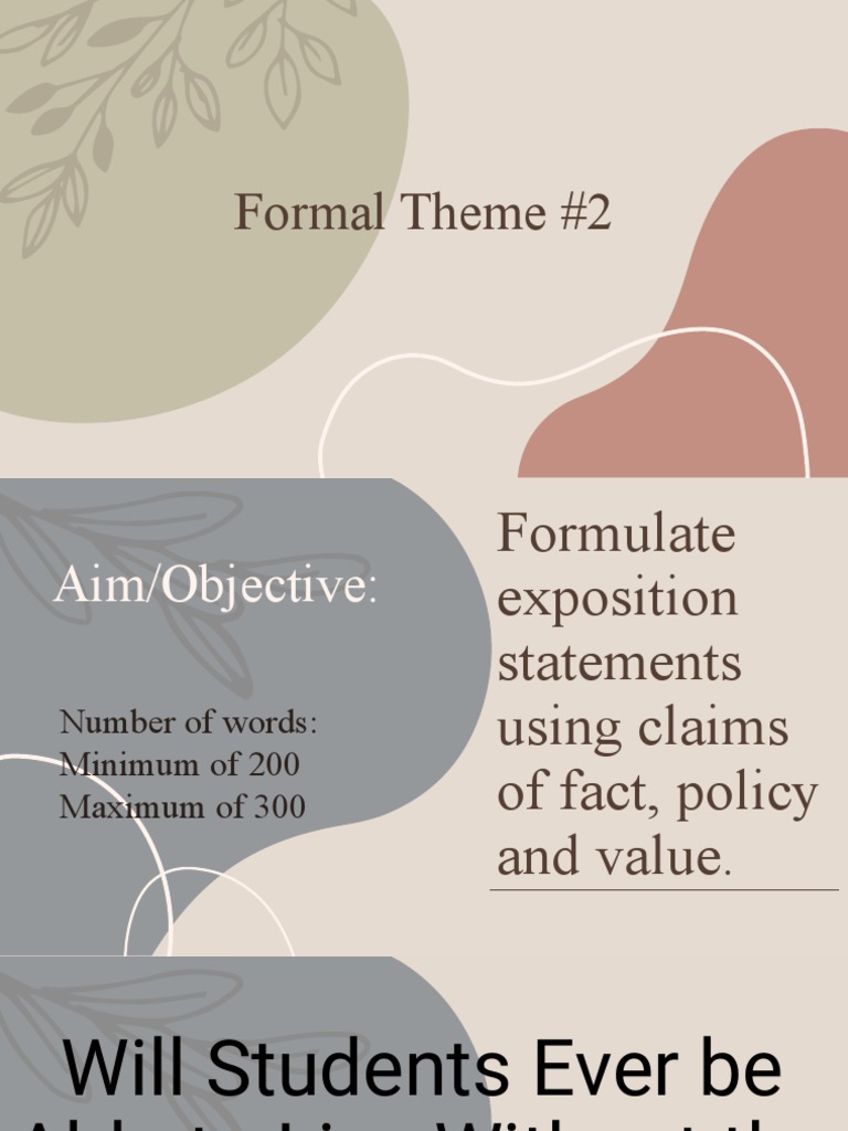 Formal Theme Sample Activity and Guide Questions For Grade 7-10 | PDF