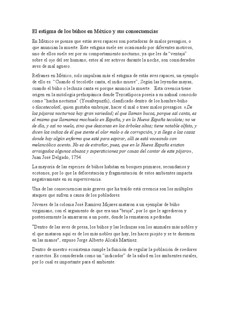 Estigma de los búhos en México y su impacto | PDF | Entorno natural | Aves