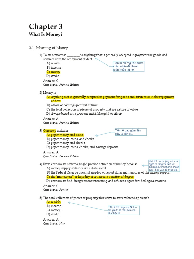MCQs Chapter 3 - What Is Money | PDF | Money Supply | Money