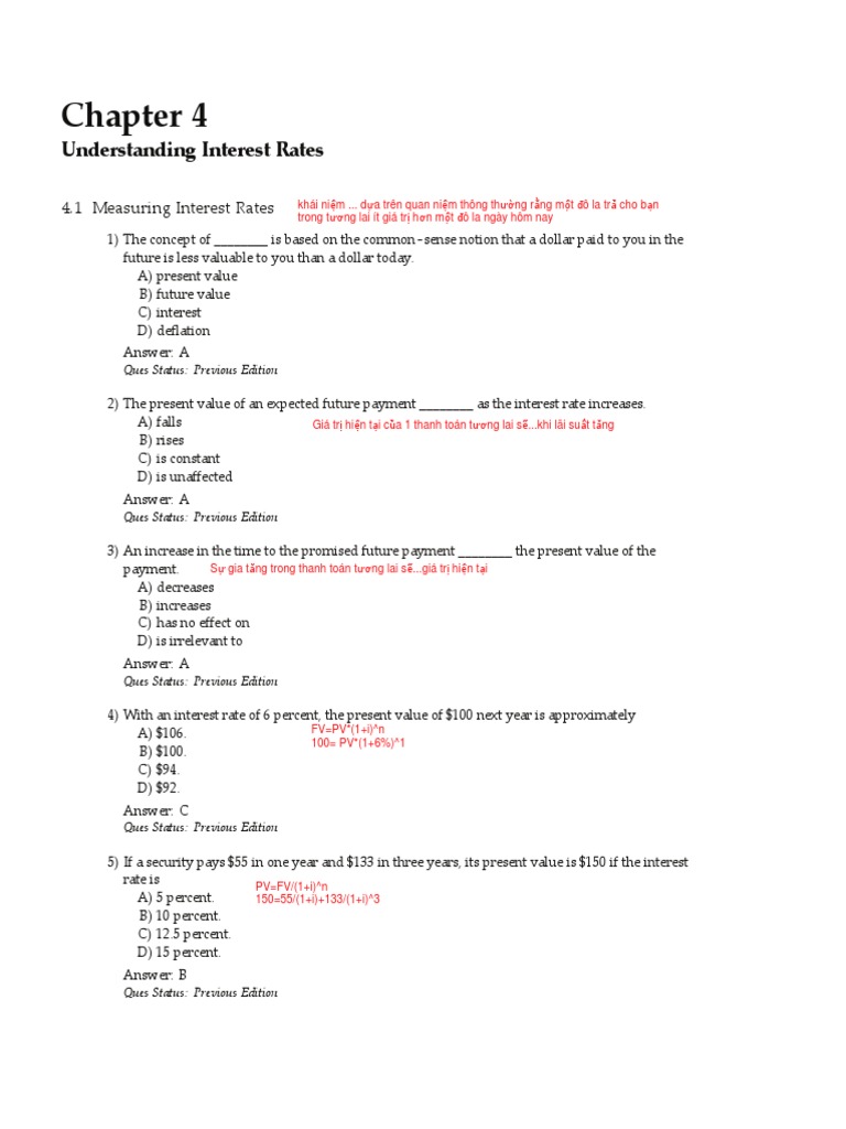 MCQs Chapter 4 - Understanding Interest Rates | PDF | Bonds (Finance ...