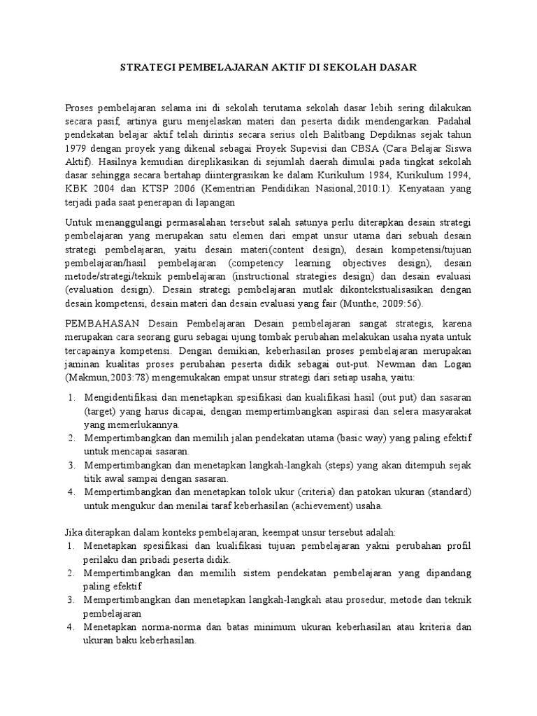 Strategi Pembelajaran Aktif Di Sekolah Dasar Pdf