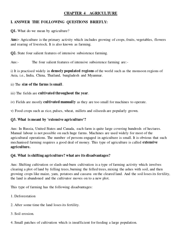 Chapter 4 Agriculture (Q & A) | PDF
